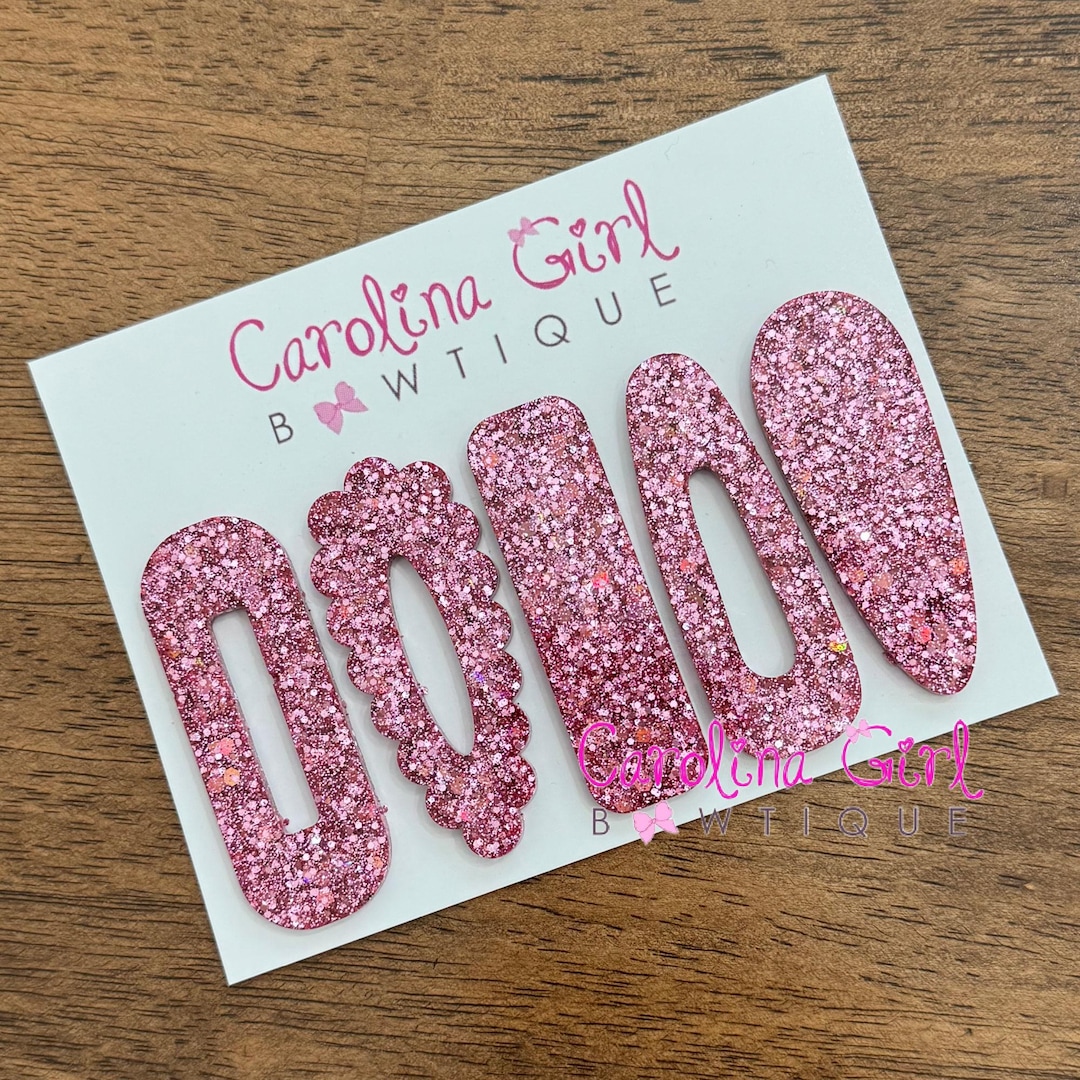 Pink Glitter Hair Clips ~ Resin Hair Clips for Girls ~ Sparkly Glitter ...
