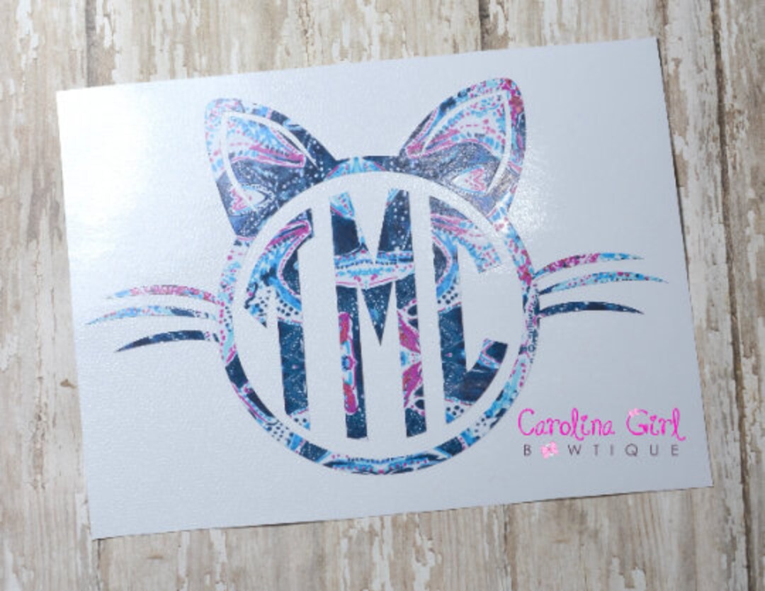 Monogram Decal, All Ears Cat Monogram, Monogrammed Car Stickers, Yeti ...