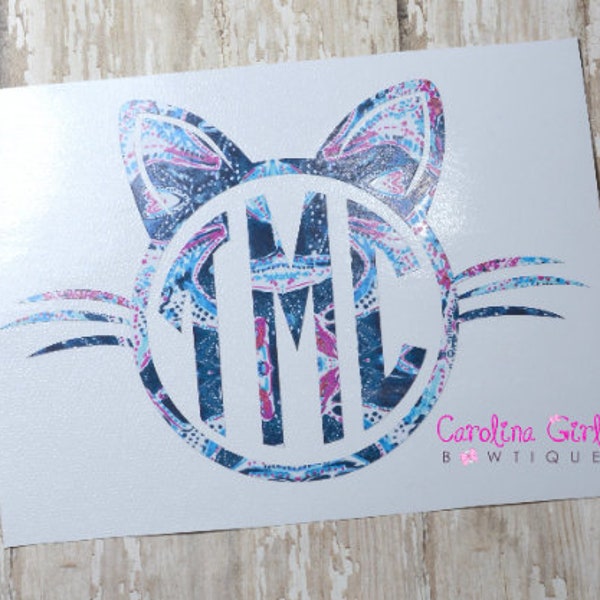 Cat Monogram Decal - Etsy