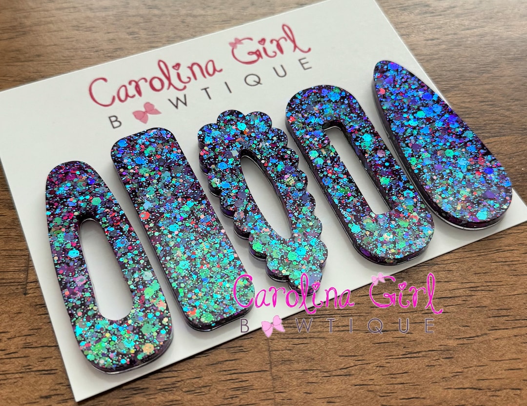 Chameleon Glitter Hair Clips ~ Resin Hair Clips for Girls ~ Sparkly ...