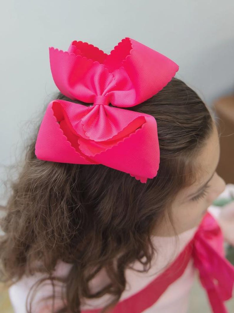 Royal Blue Scallop Edge Bow ~ Pink Bow ~ 5 Inch Hair Bow ~ XL Hair Bow ...