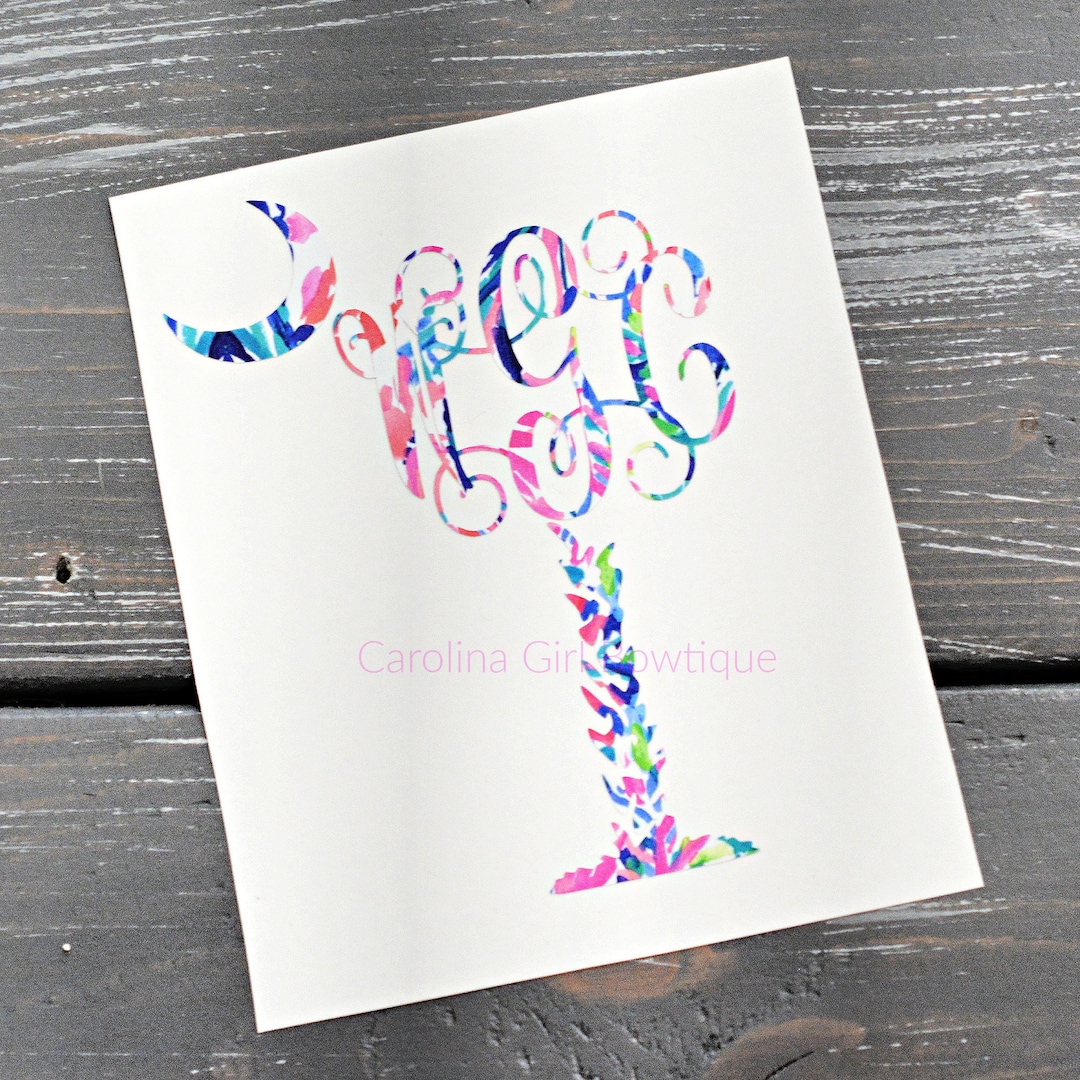 Palmetto Tree With Vine Monogram Decal Yeti Decal Lilly Car Decal Lilly ...