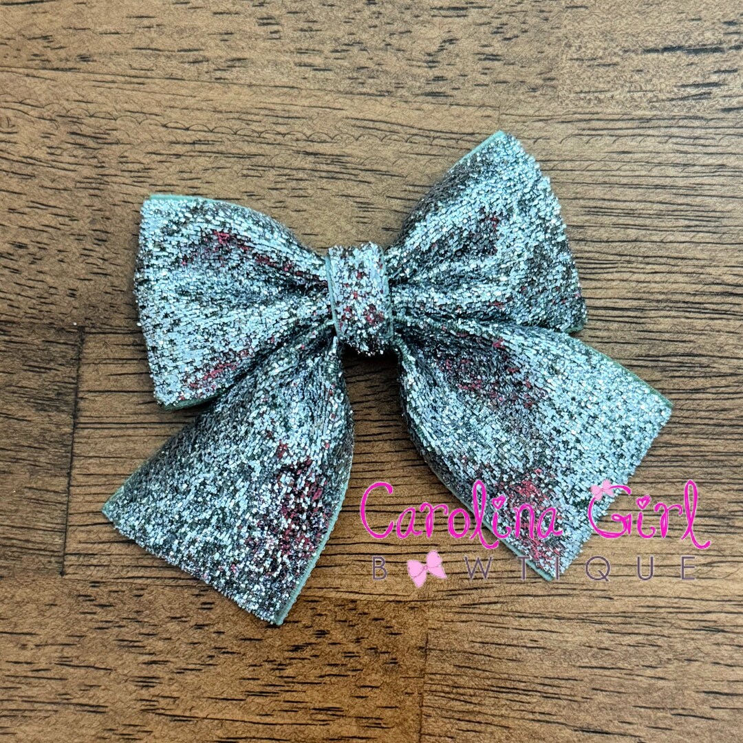 Silver Glitter Bow ~ 3 In. Hair Bow ~ Elegant Hair Bow ~ Adult Hair ...