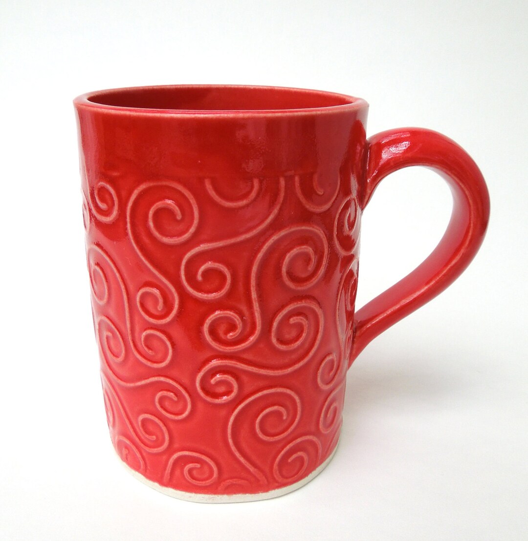 Red Swirl Textured Handmade Ceramic Pottery Coffee Mug - Etsy