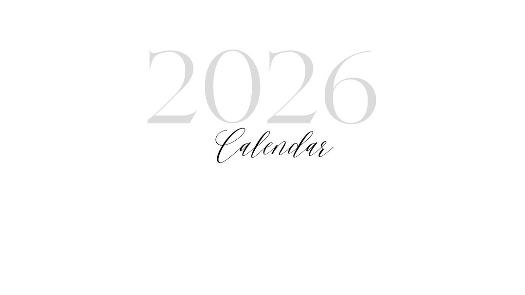 Black & White Minimalist Calendar for the Year 2026, Simple Monotone ...
