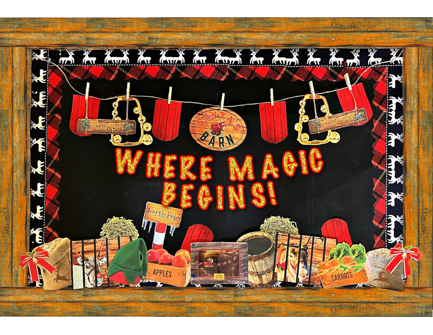 Santa's Barn Bulletin Board | Bulletin Board Kit | Santa Decor ...