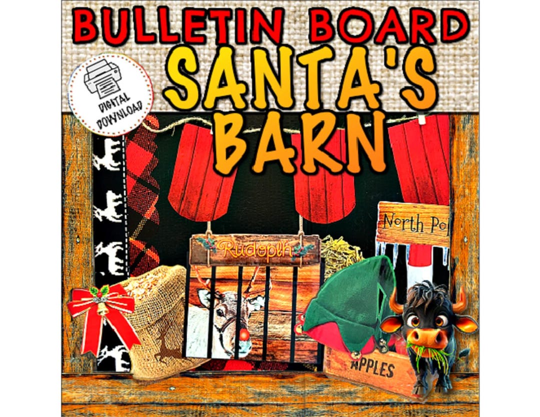 Santa's Barn Bulletin Board | Bulletin Board Kit | Santa Decor ...