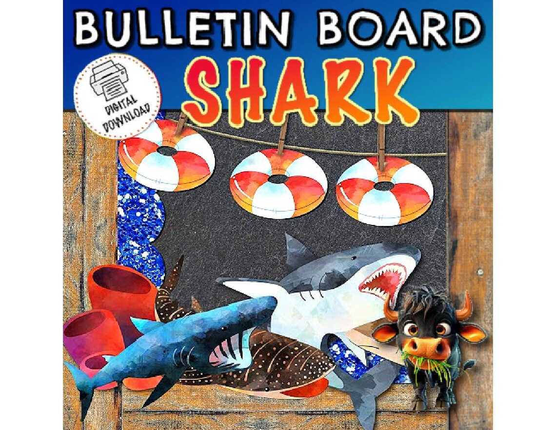 Shark Bulletin Board | Bulletin Board Decor | Shark Decor | Door ...