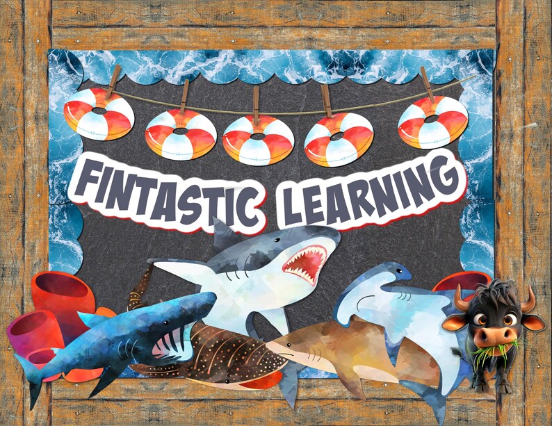 Shark Bulletin Board | Bulletin Board Decor | Shark Decor | Door ...