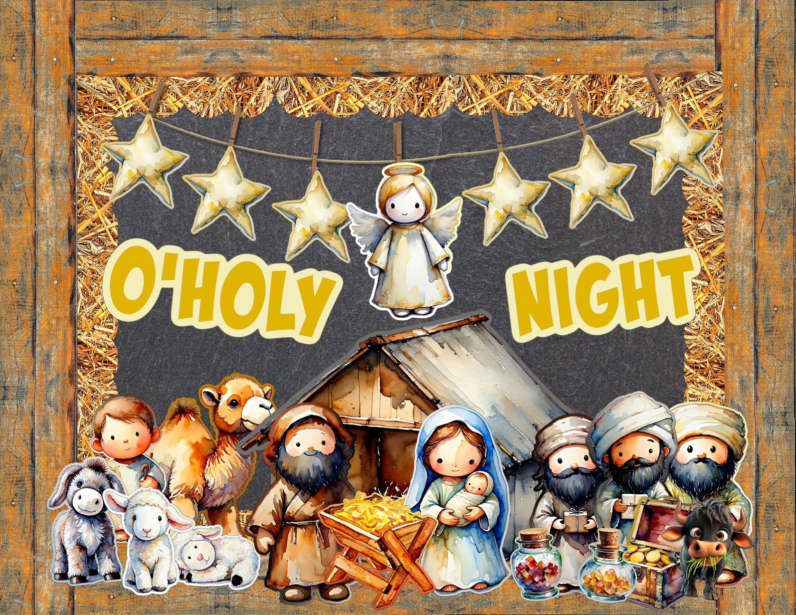 Nativity Scene Bulletin Board | Religious Christmas Decor | Door ...