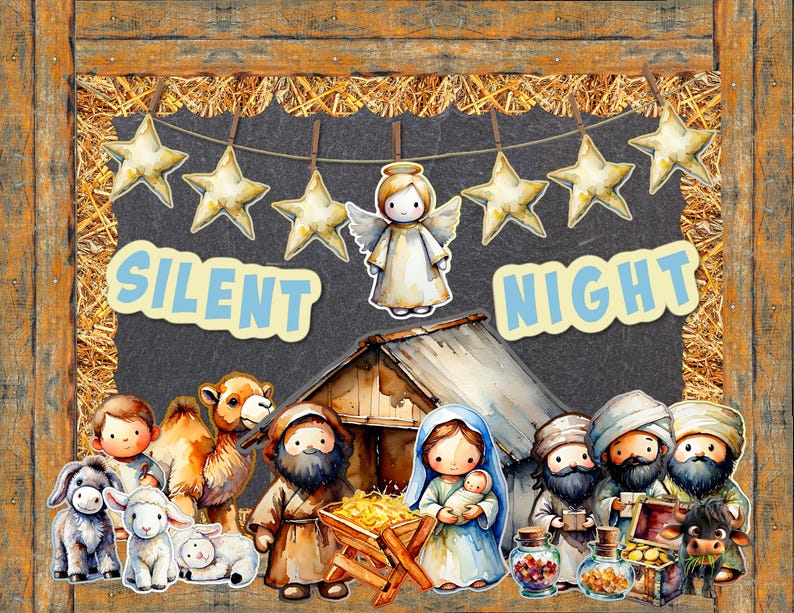 Nativity Scene Bulletin Board | Religious Christmas Decor | Door ...
