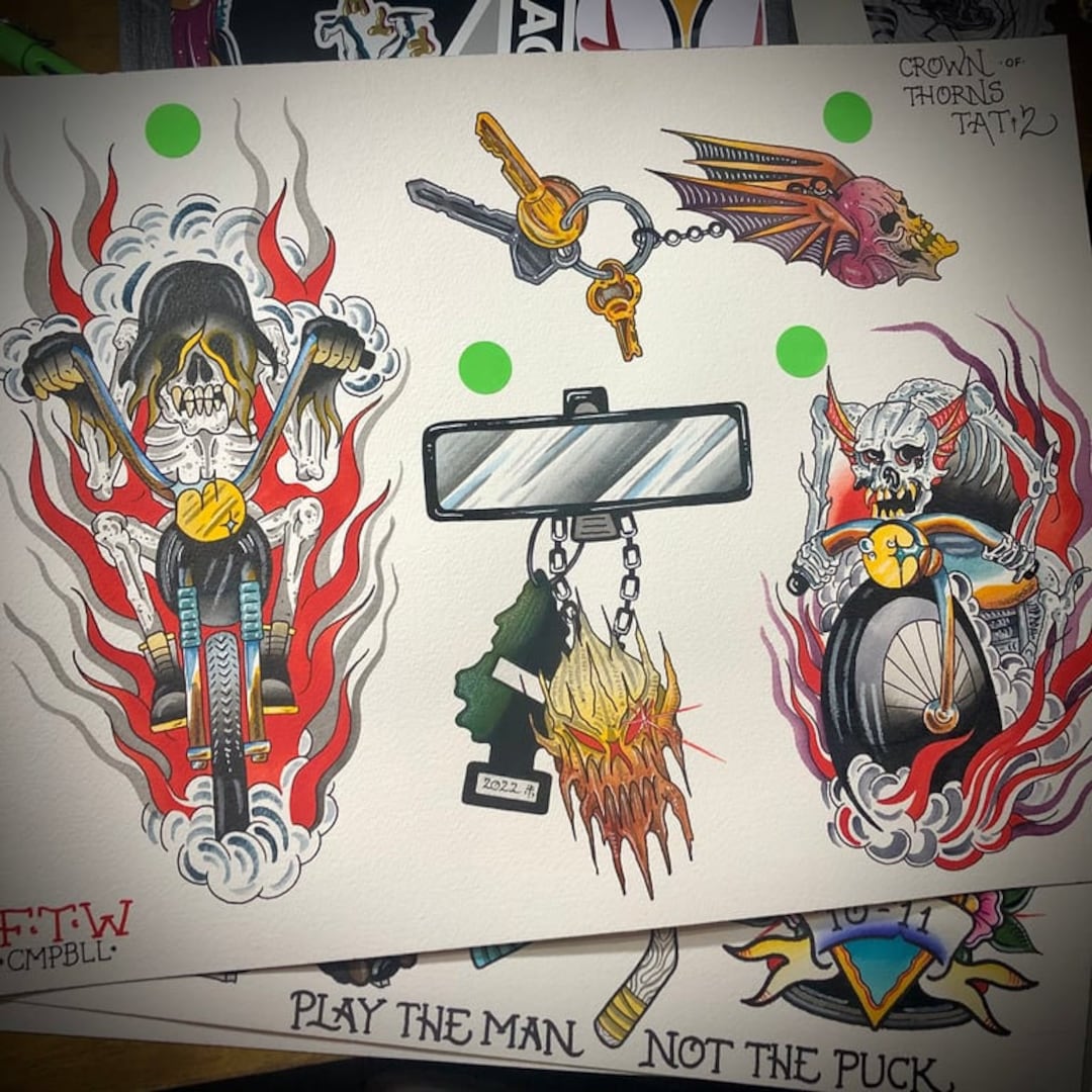 ORIGINAL Motorcycle Tattoo Flash Sheet Painting - Etsy
