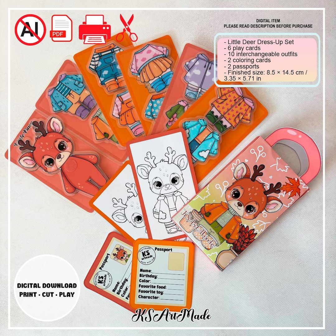 Printable Paper Doll Dress up Set, Little Deer Paper Doll, DIY Kids ...
