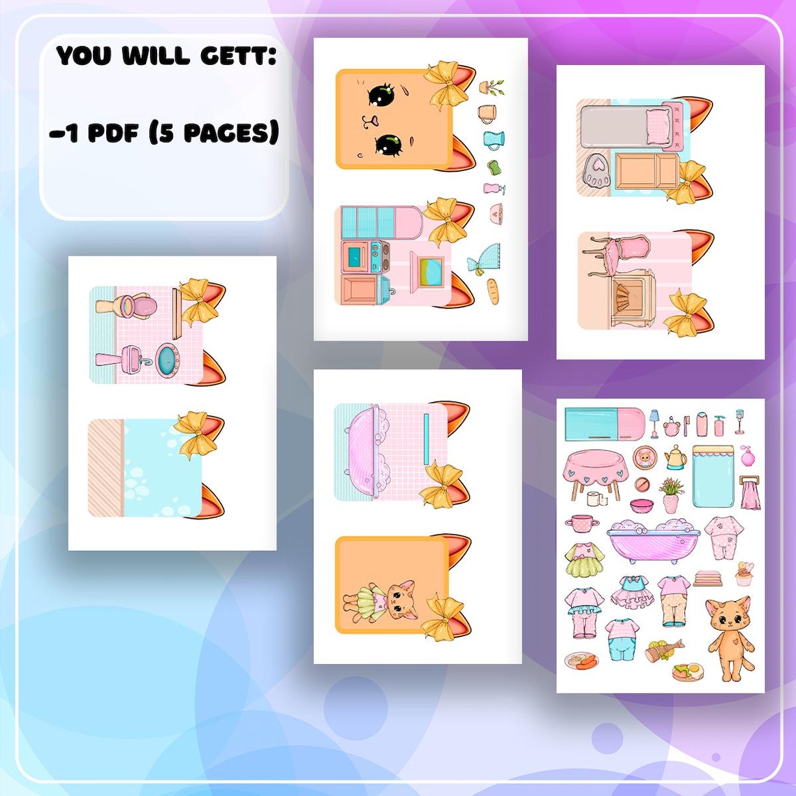 Printable Paper Cat Dollhouse, Digital Download, Printable, Gift for ...
