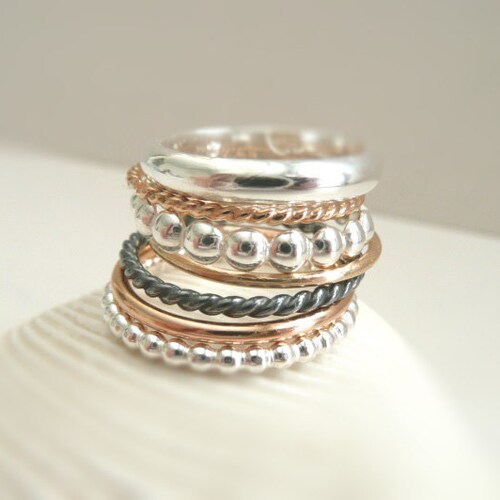 Mixed Metal Stacking Ring Set Skinny Stackable Rings Silver - Etsy