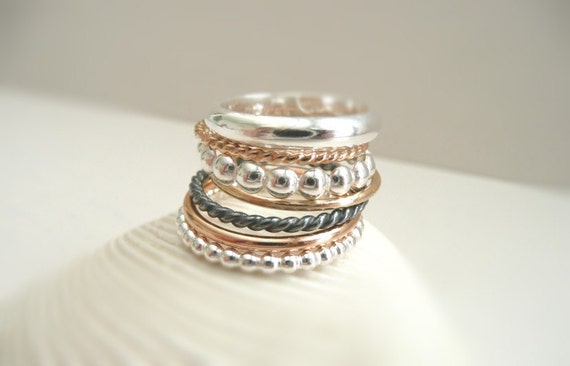 Stacking Rings Set of 7 Sterling Silver and Gold Filled Rings | Etsy UK