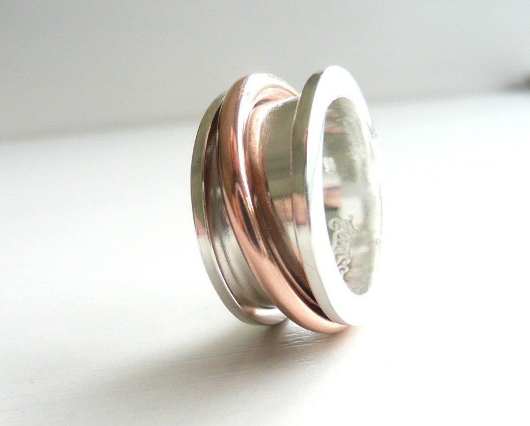 Spool Sterling Silver and Copper Spinner Ring, Worry Ring, Anxiety Ring ...