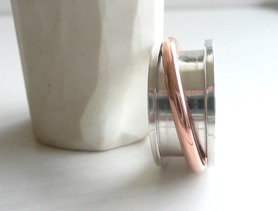 Spool Sterling Silver and Copper Spinner Ring, Worry Ring, Anxiety Ring ...