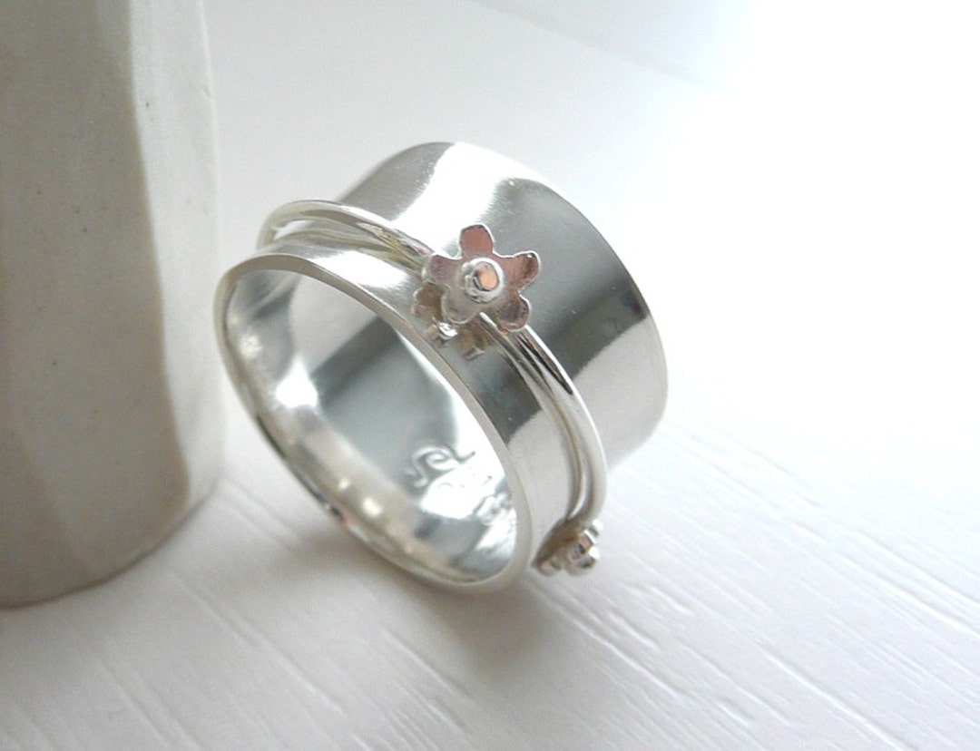 Romantic Daisy Flower Sterling Silver Spinner Ring, Spinner Ring With ...