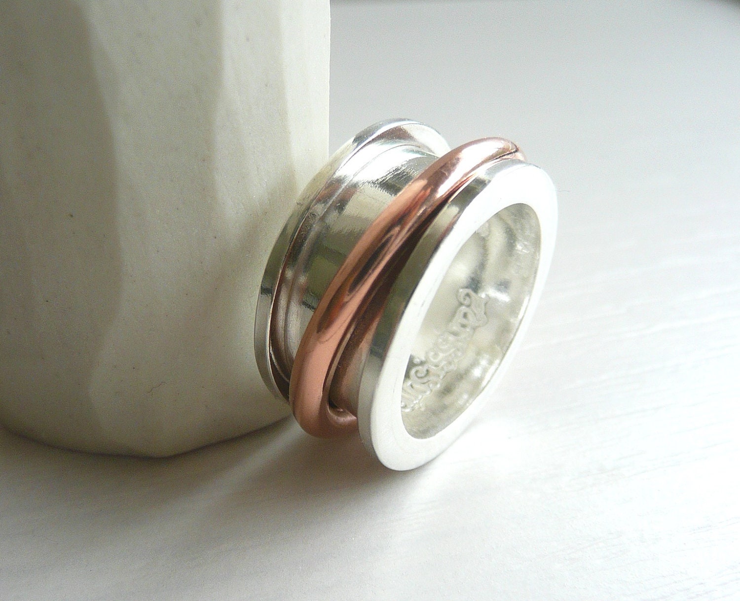 Spool Sterling Silver and Copper Spinner Ring, Worry Ring, Anxiety Ring ...