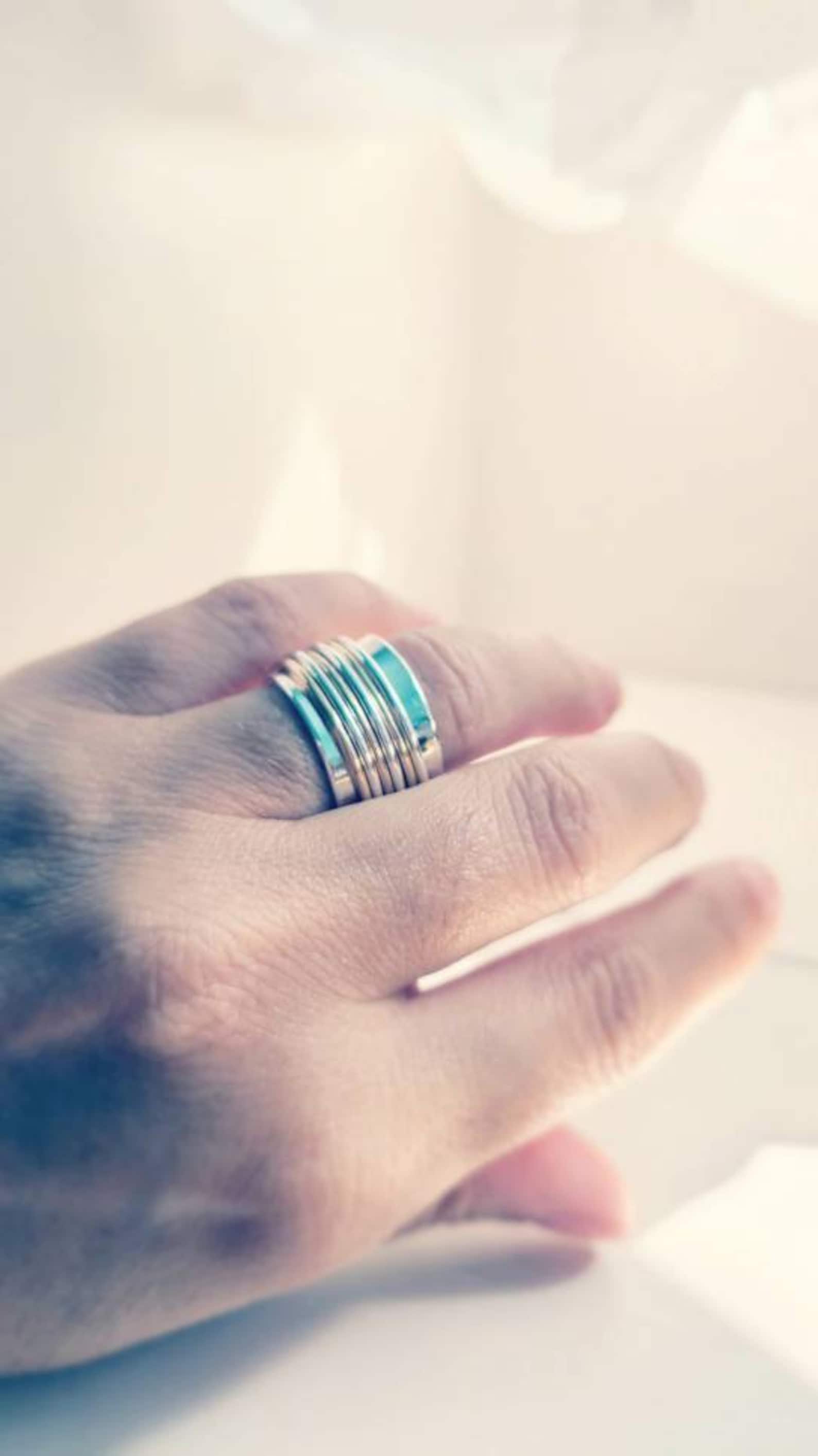 Spinner Ring Sterling Silver and 14 K Solid Gold Spinner | Etsy