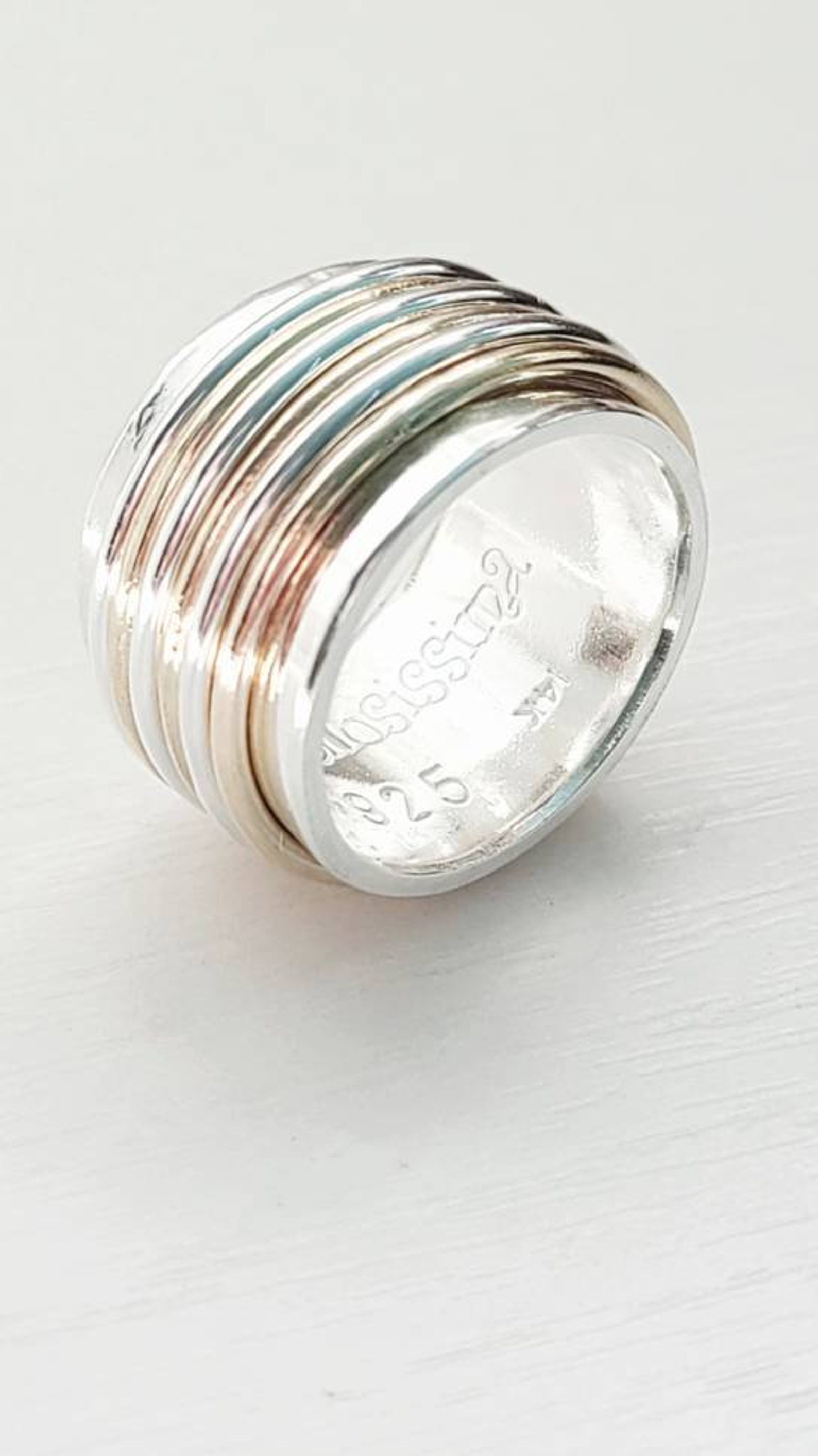 Spinner Ring Sterling Silver and 14 K Solid Gold Spinner | Etsy