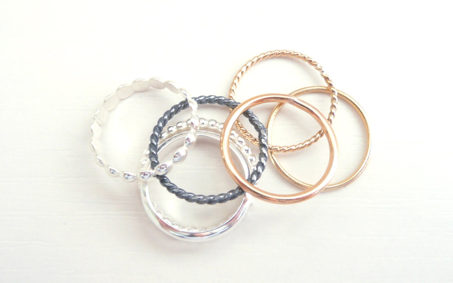 Stacking Rings Set of 7 Sterling Silver and Gold Filled Rings - Etsy UK