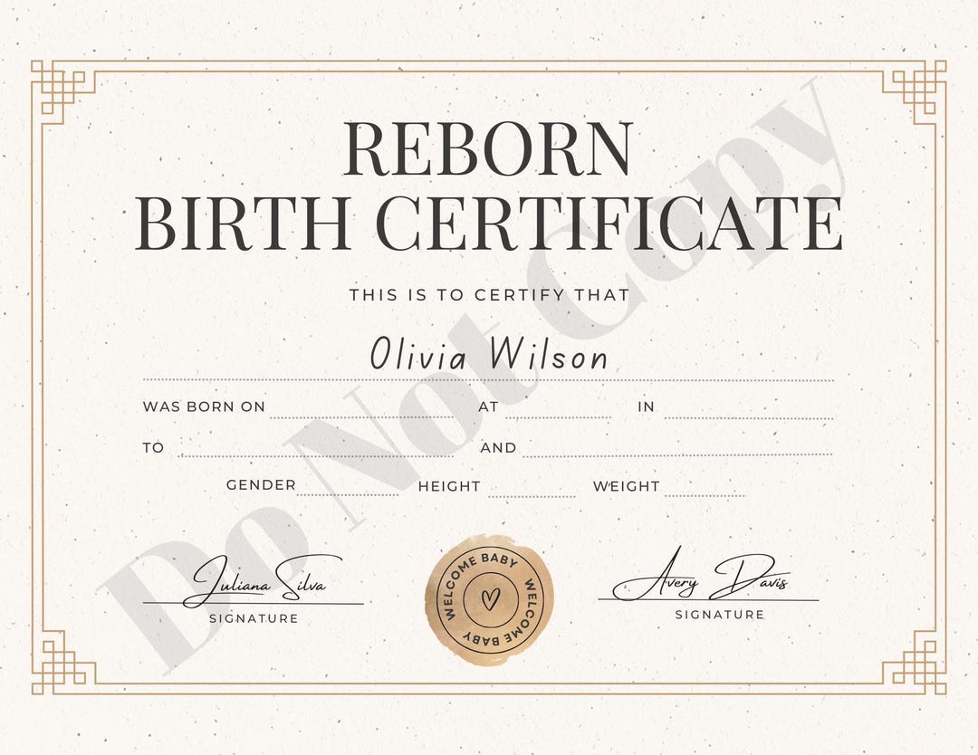 PRINT AT HOME Reborn Baby Birth Certificate ~ Customized for Your Doll ...