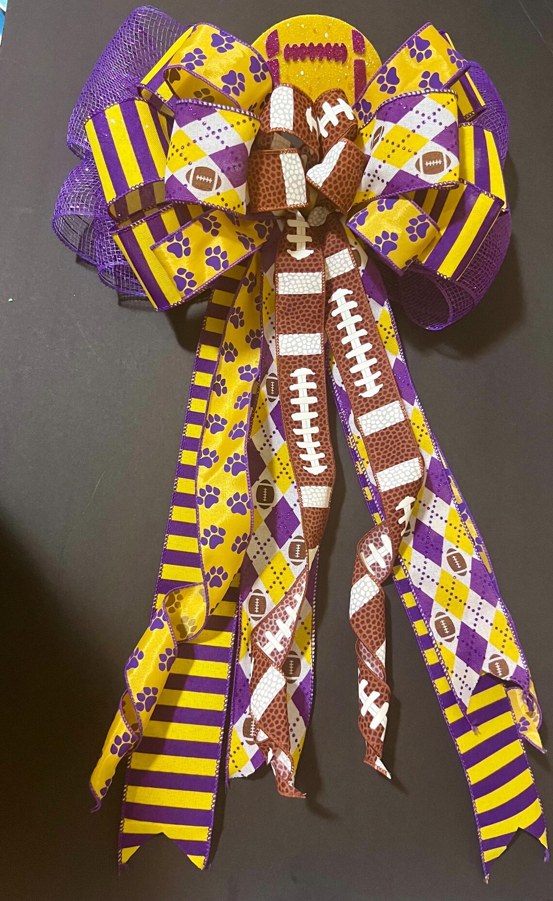 LSU Themed Mailbox Bow, Lantern Bow, Tree Topper, Purple and Gold ...
