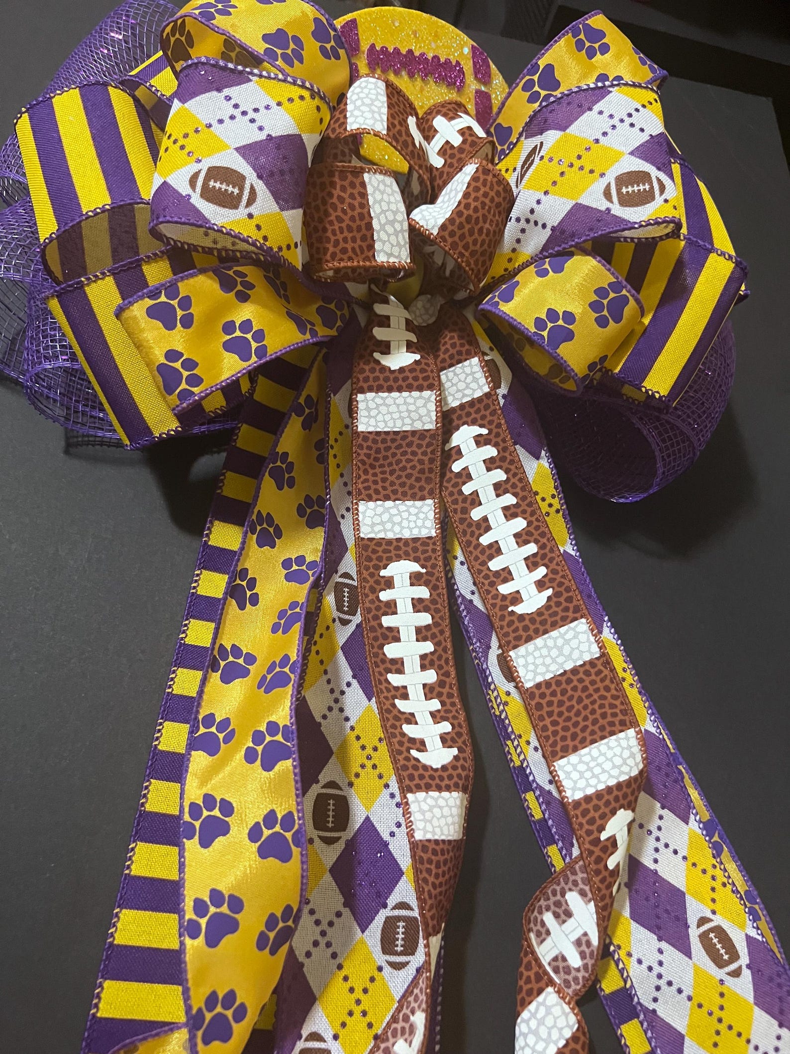 LSU Themed Mailbox Bow, Lantern Bow, Tree Topper, Purple and Gold ...