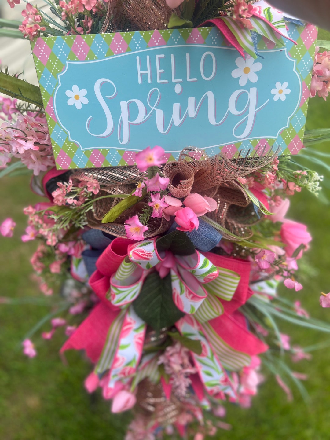 Spring Teardrop Swag, Hello Front Door Wreath, Spring Wreath, Hello ...