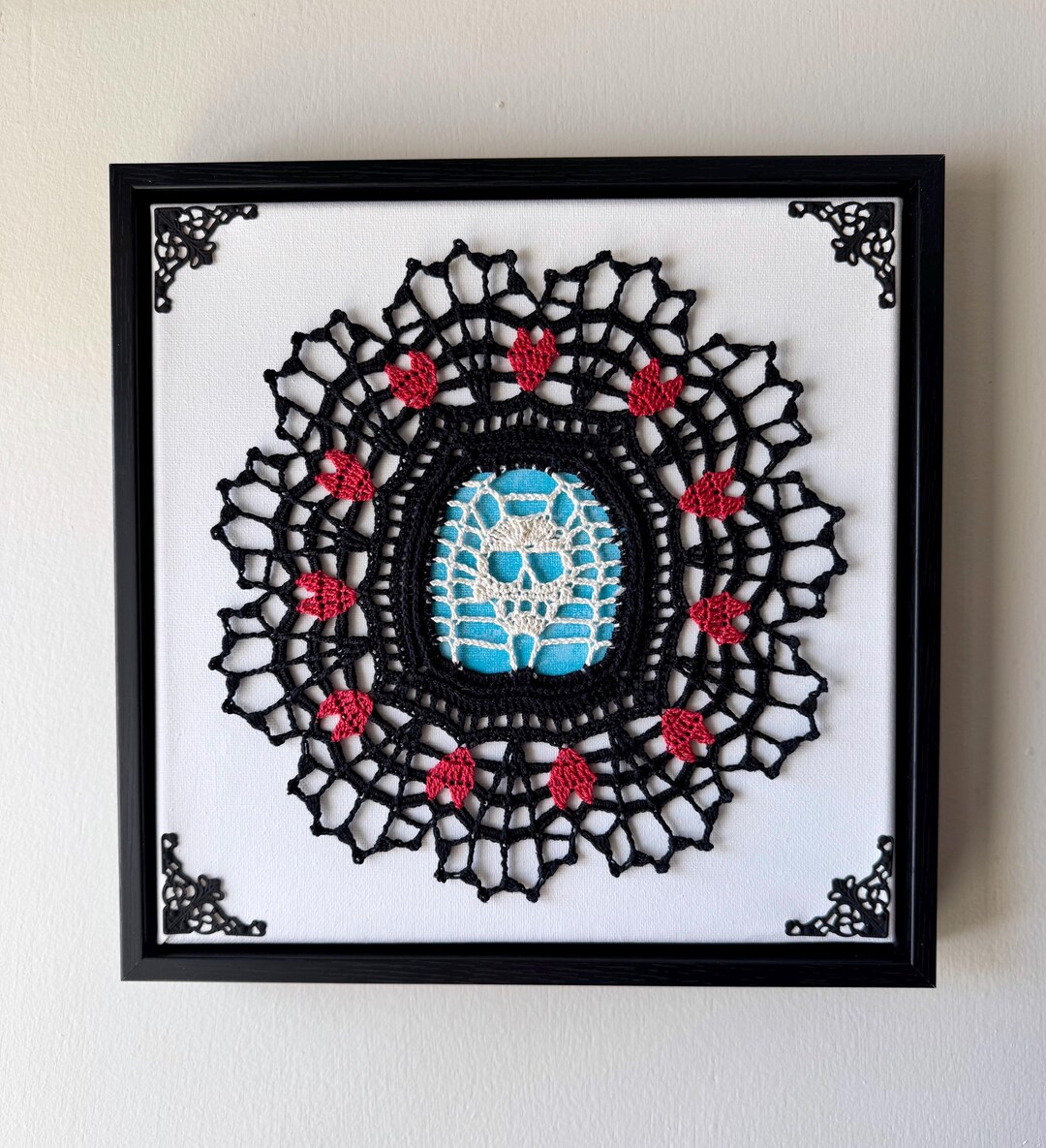 Skull Crochet Wall Art: Gothic Blue Cameo Doily, Framed Canvas - Etsy