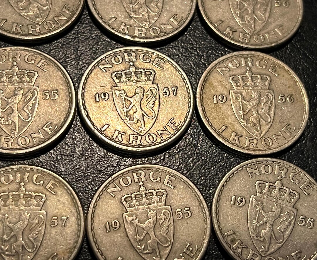 Shield Norway Coins ,vintage Set of 12 , 1952-1957, KRONE, Shield Divides Date , Lion With Axe ...