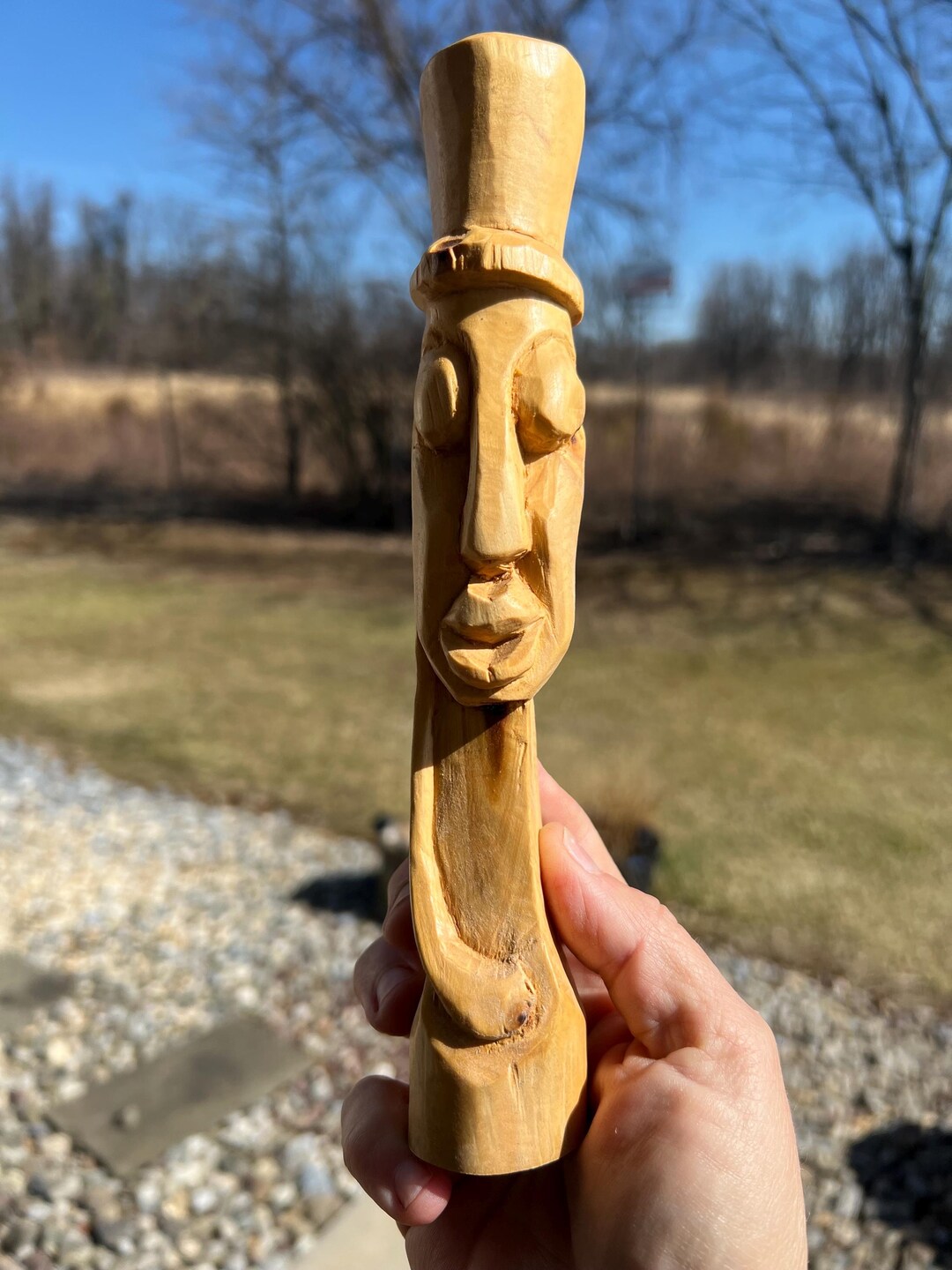 Folk Art Wooden Totem, Wood Figure , Wood Magic Man With Hat, Vintage ...