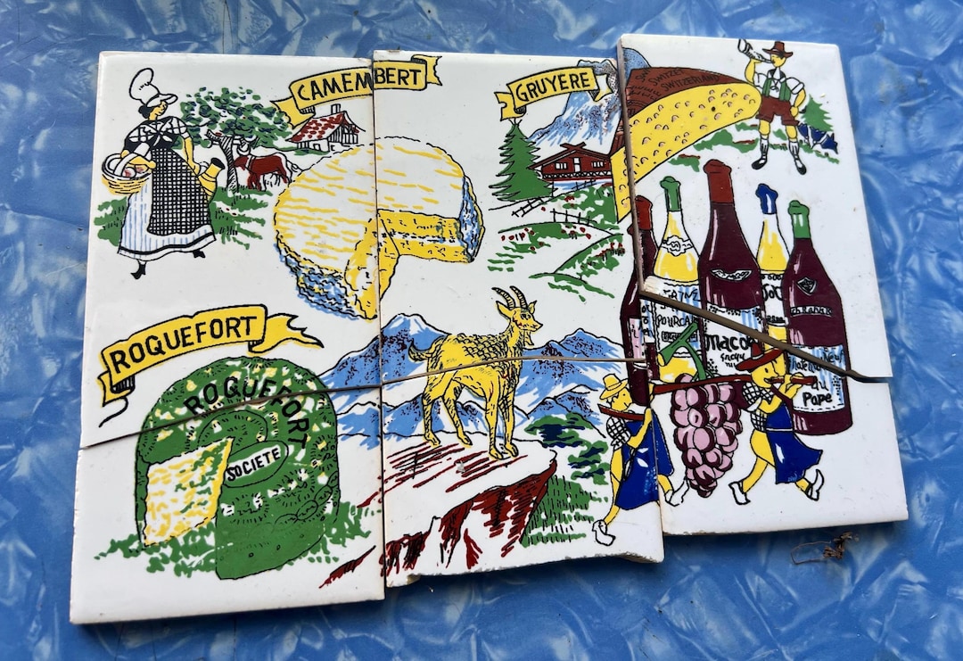 Vintage French Cheese & Wine Tiles: Broken Mosaic Craft Supply - Etsy