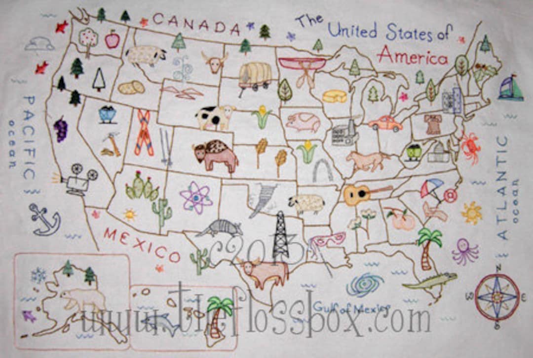 Map of the United States Embroidery Pattern - Etsy