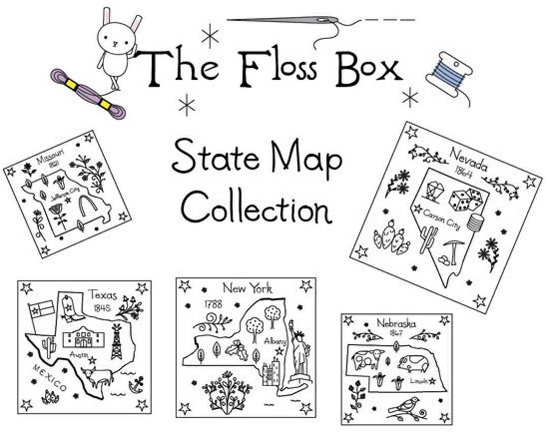 State Map Embroidery Pattern Collection - Etsy
