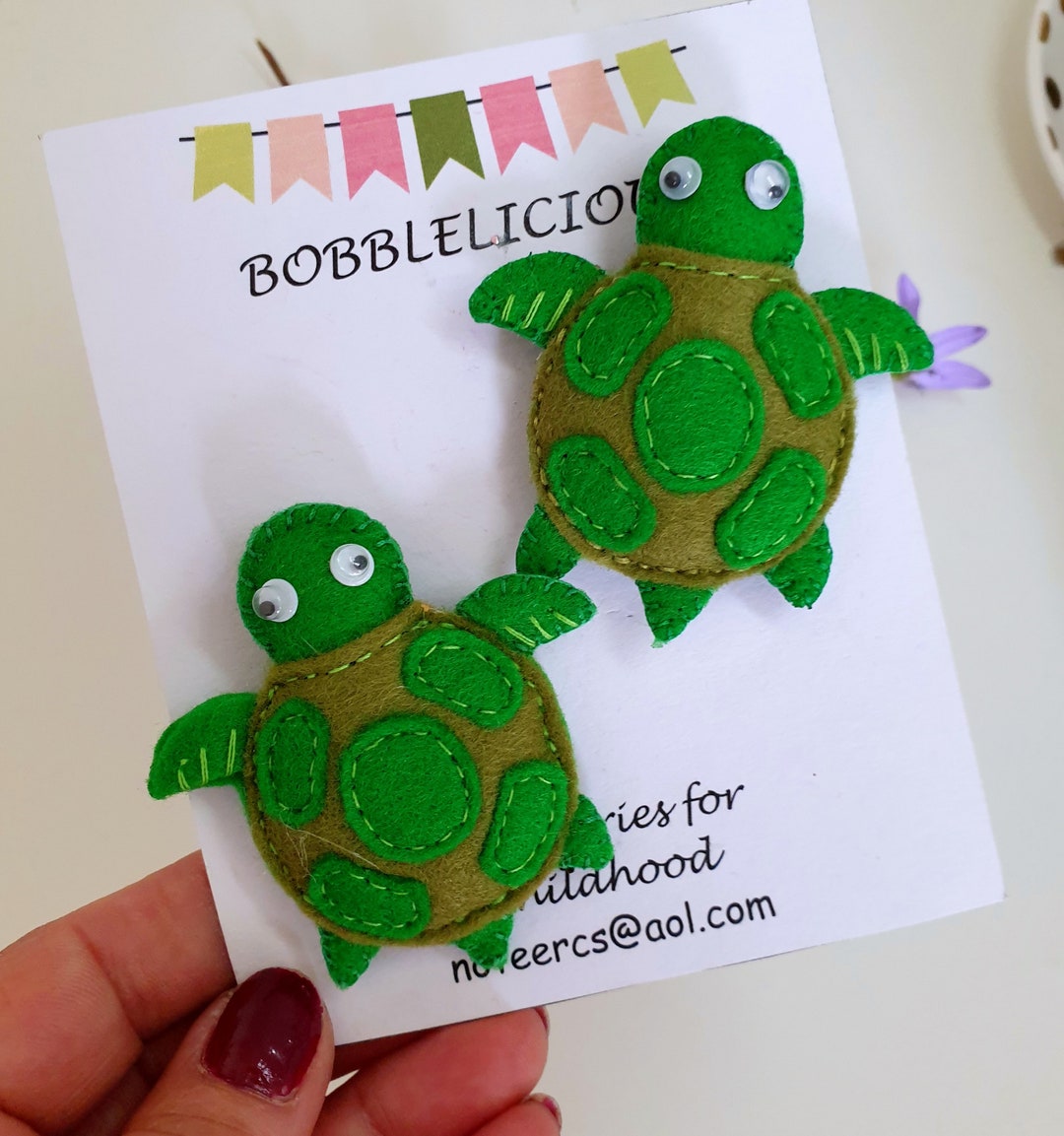 1 Pair of Handmade Felt Turtle Hair Clip Turtle Hairties - Etsy