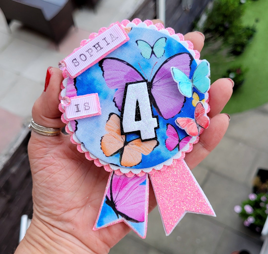 Personalised Birthday Badge, Butterfly Birthday Badge, 3D Butterflies ...