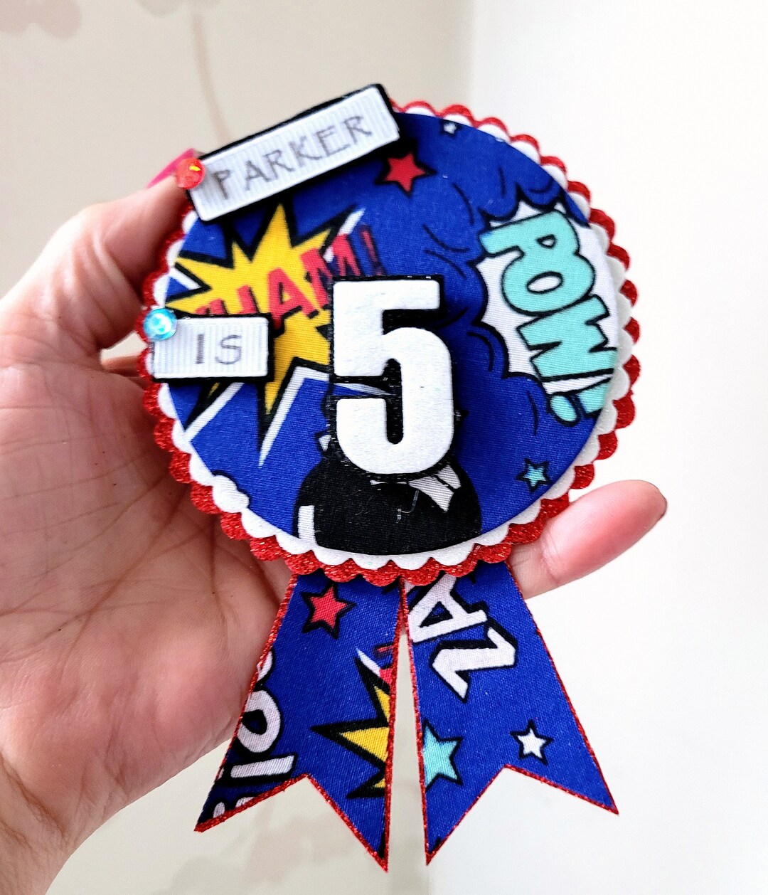Personalised Birthday Badge, Comic Book Phrases Badge, Rosette Badge ...