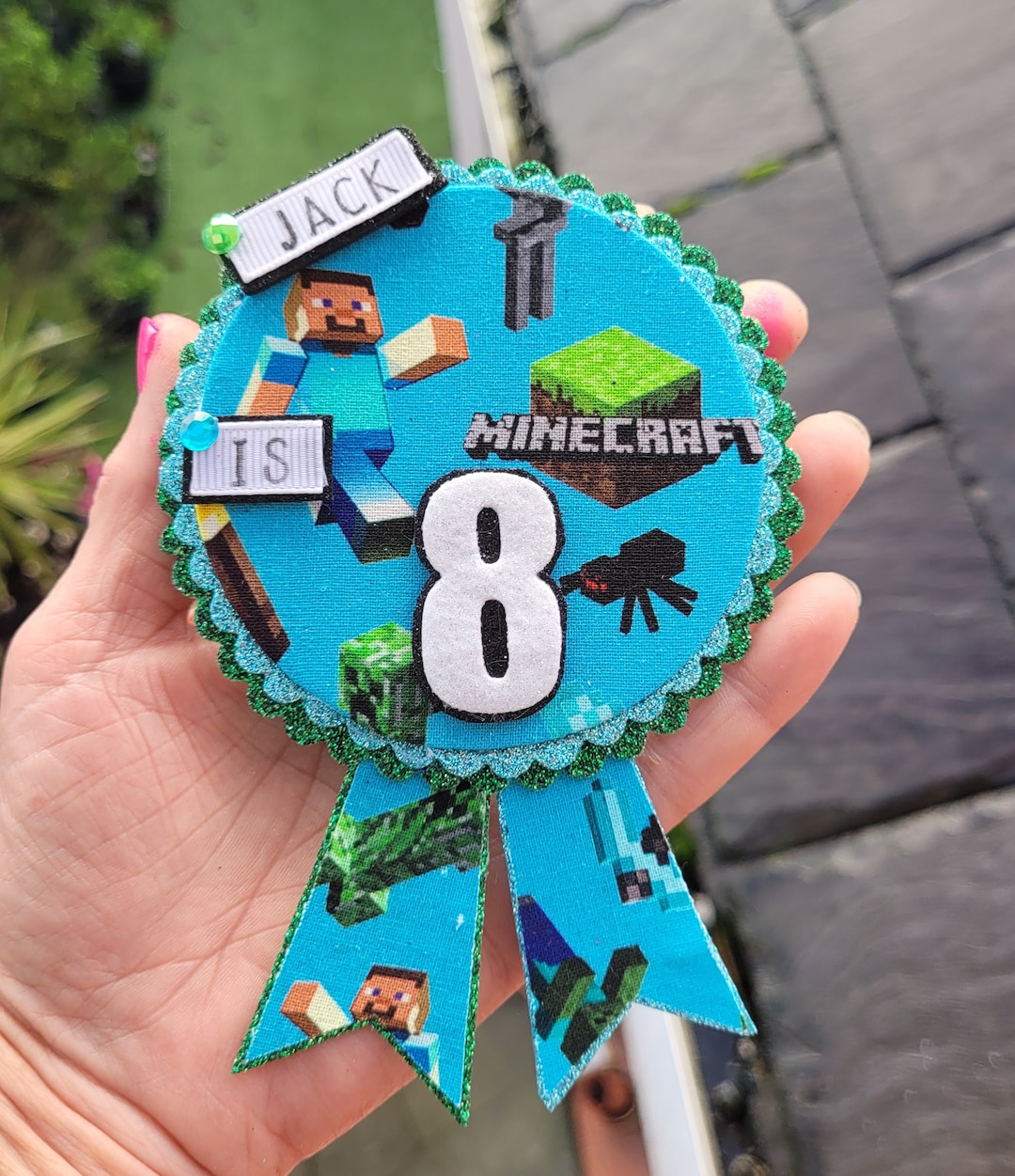 Personalised Birthday Badge, Minecraft Inspired Birhtday Badge ...