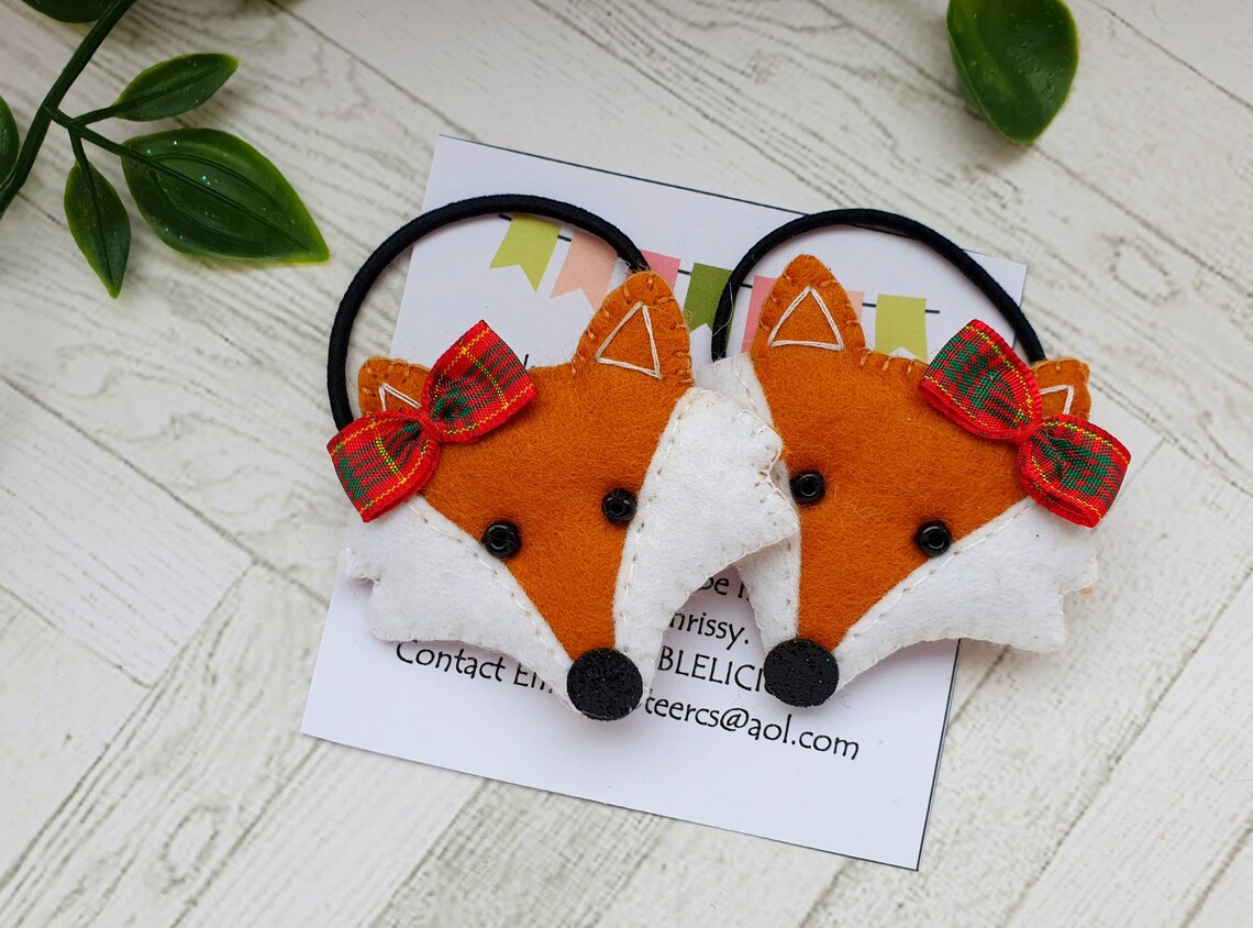 2 Fox hair clips or hairties 2 Felt fox hair clips fox | Etsy