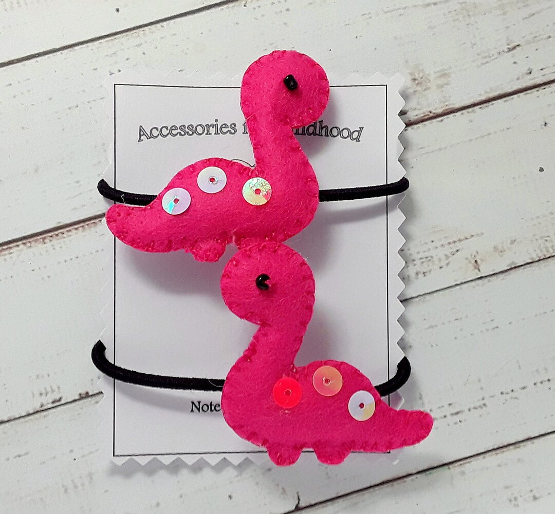 1 Pair of Handnade Felt Dinosaur Hair Cips, Dinosaur Hair Ties, Pink ...