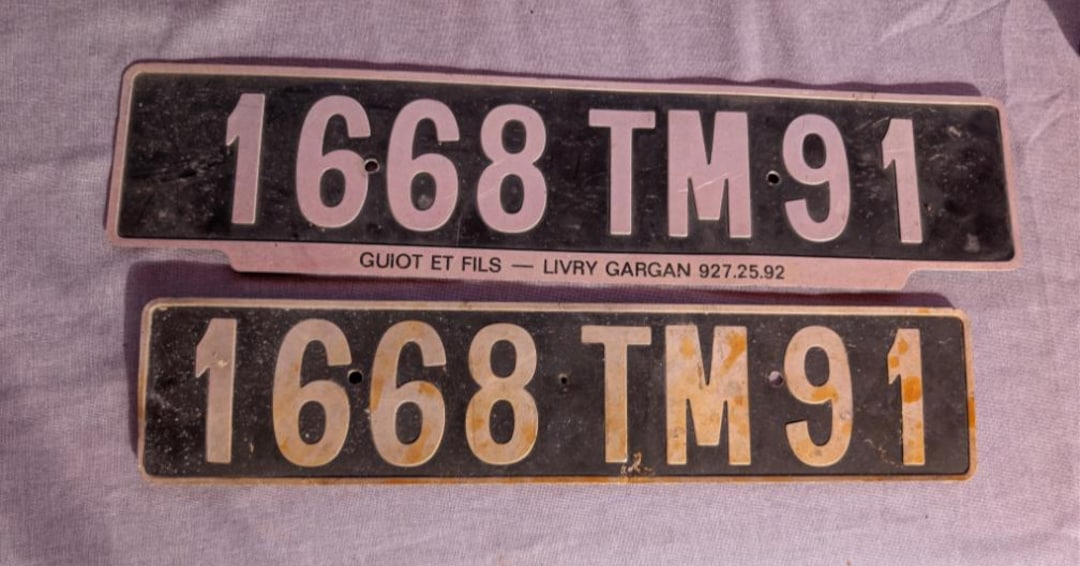 Vintage French License Plate Pair – 1668 TM 91 – Black & White Aluminum ...