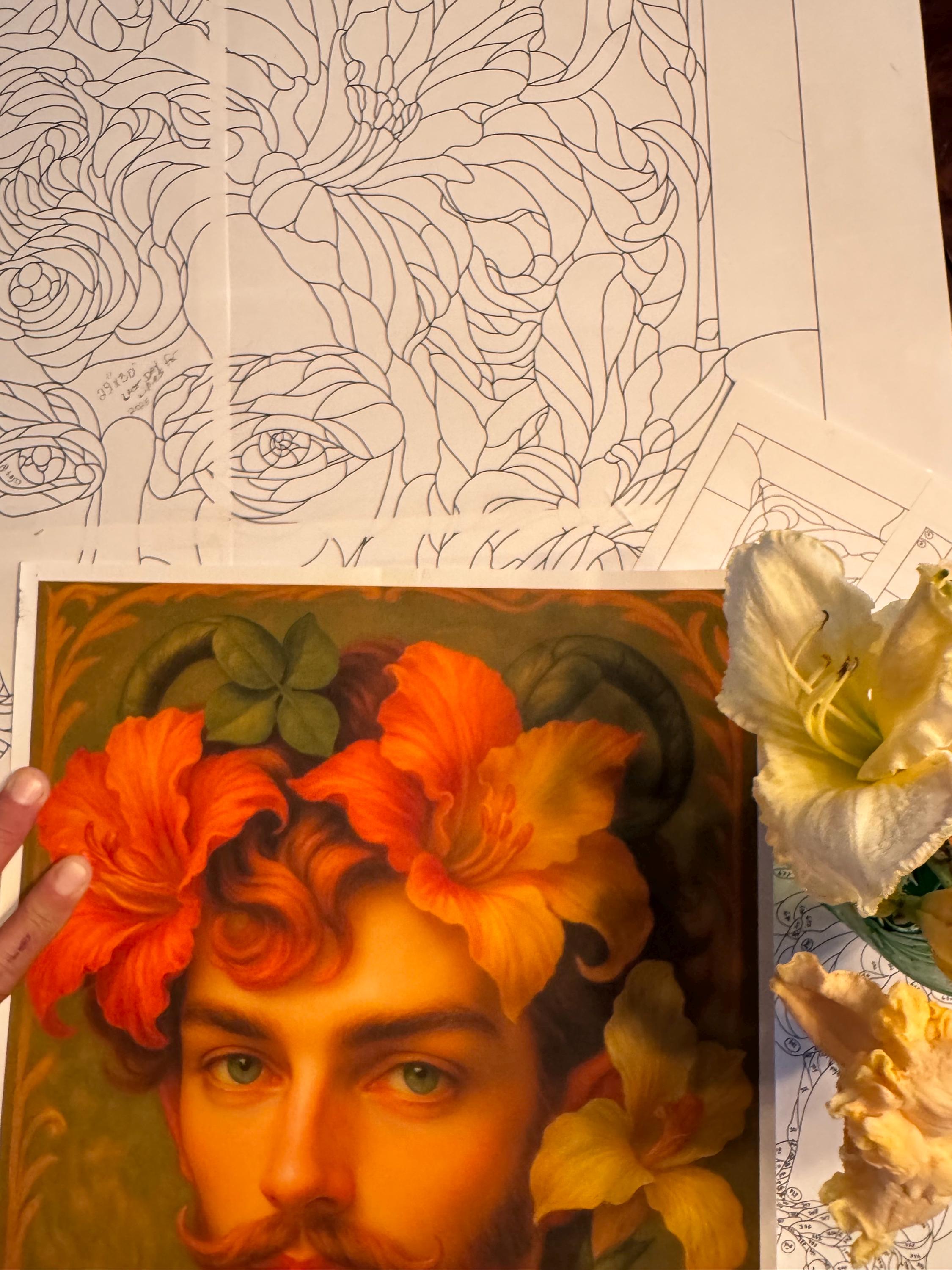 Satyr Wall Art Stained Glass & Coloring Book Pattern - Daylily Flower ...
