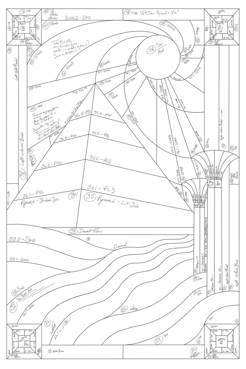 SWAGS 094 Art Deco Pyramid & Nile Stained Glass Pattern - Digital ...