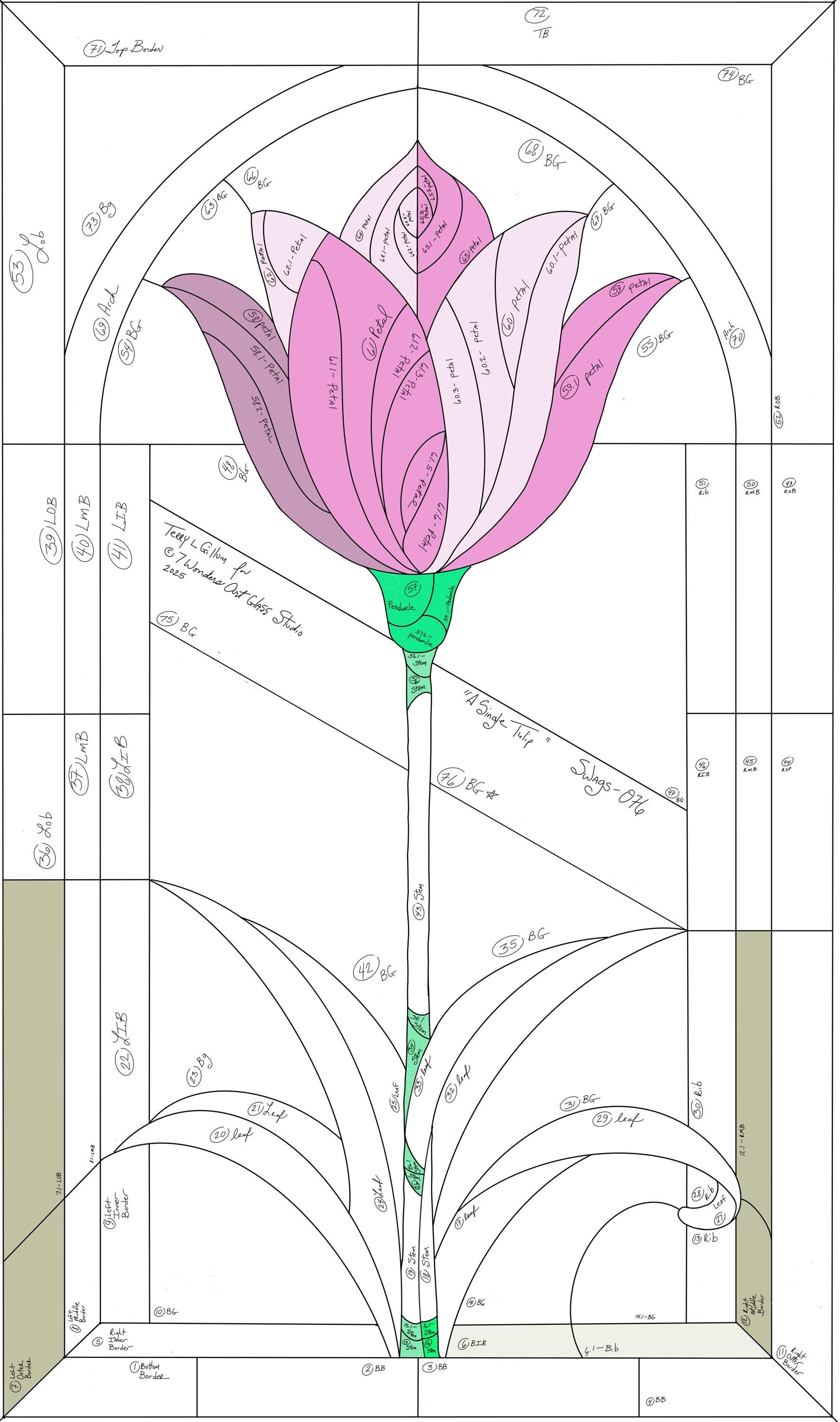 SWAGS 076 - Art Deco Inspired “A Single Tulip” Stained Glass Pattern ...