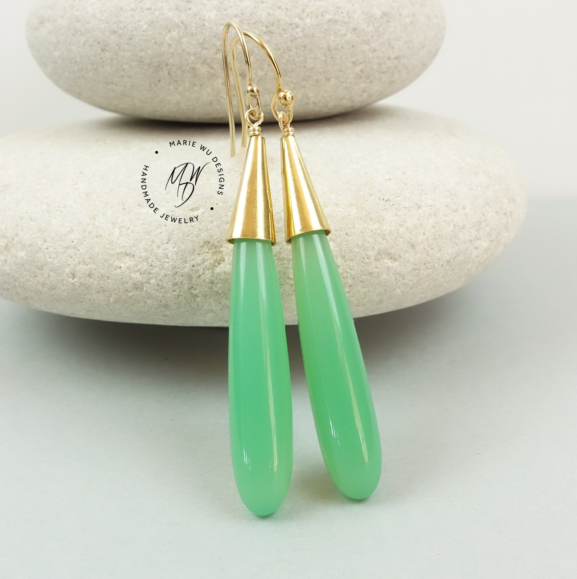 Natural Apple Green Chrysoprase Slender Drops-briolette - Etsy