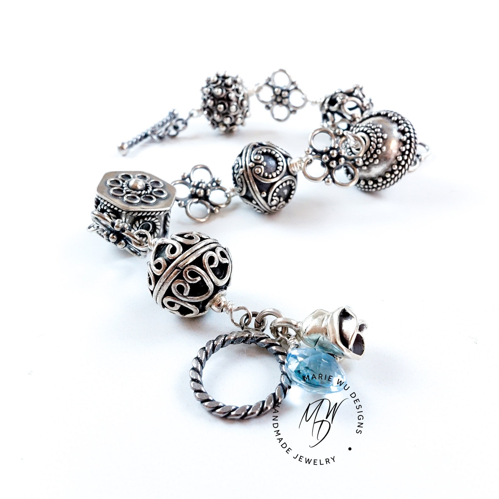 925 Bali Bead-bali Silver-sterling Silver Ornate Toggle Bracelet With ...