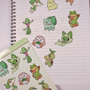 Pokemon - Grass Starters Sticker Sheet, Kawaii, Water Resistant Bujo ...